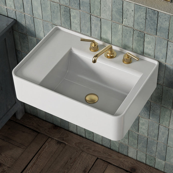 Rectangular Wall Mount Basin with Faucet Drilling Options and Rear Cen ...