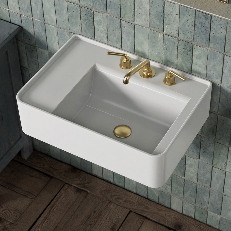 Rectangular Wall Mount Basin with Faucet Drilling Options and Rear Cen ...