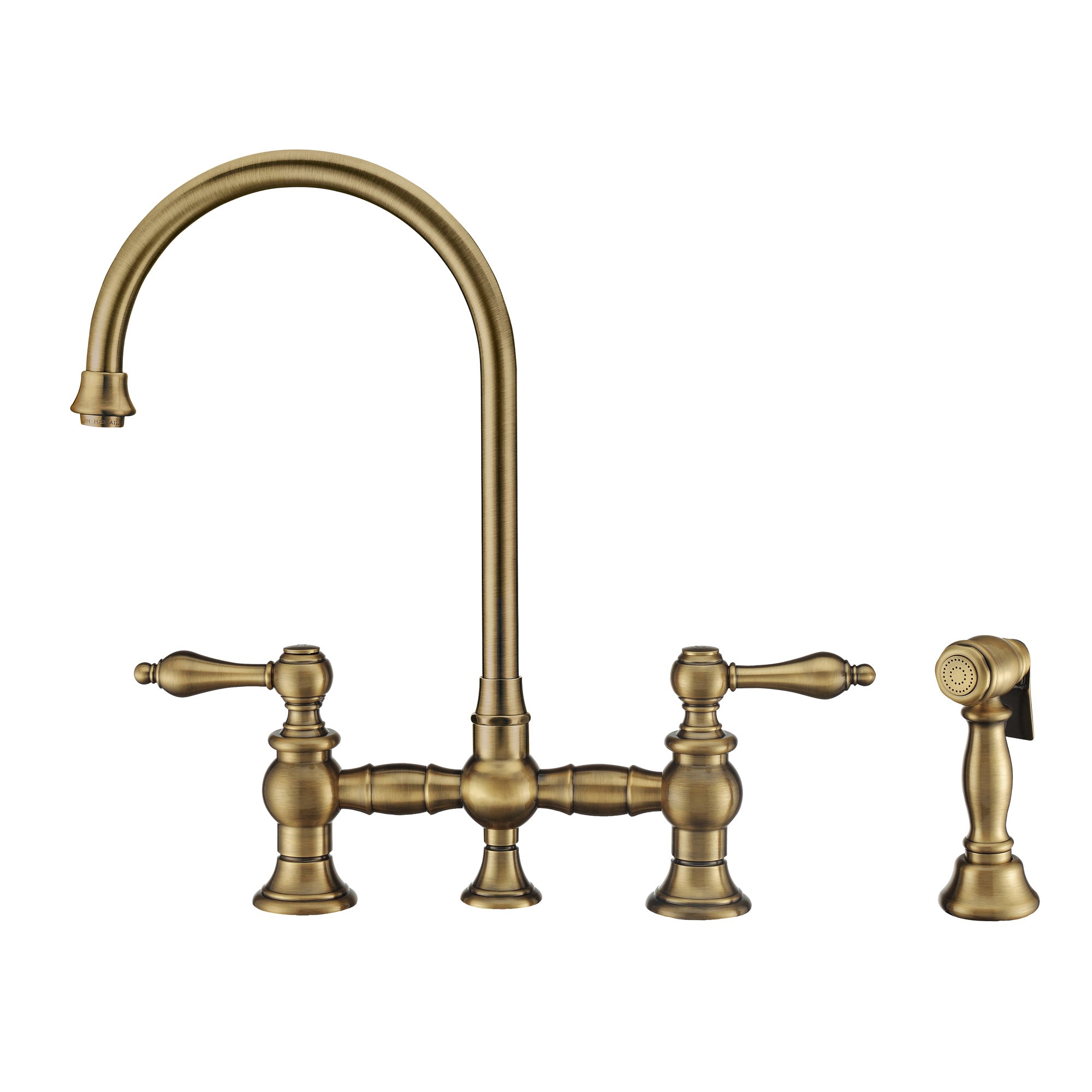 Bridge Faucet with Long Gooseneck Swivel Spout, Lever Handles and Soli ...