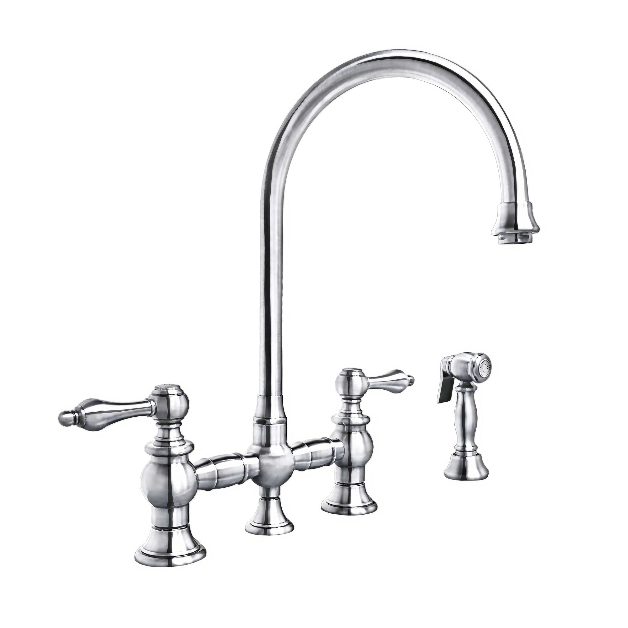 Bridge Faucet with Long Gooseneck Swivel Spout, Lever Handles and Soli ...