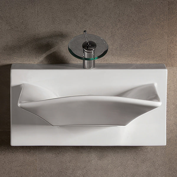 28" Rectangular Wall Mount Basin, Single Faucet Drilling and Rear Cent ...