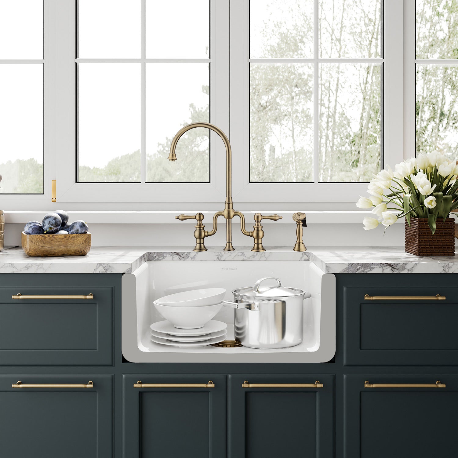 Reversible Fireclay Kitchen Sinks With Grid: Three Edge Frame, Plain F ...