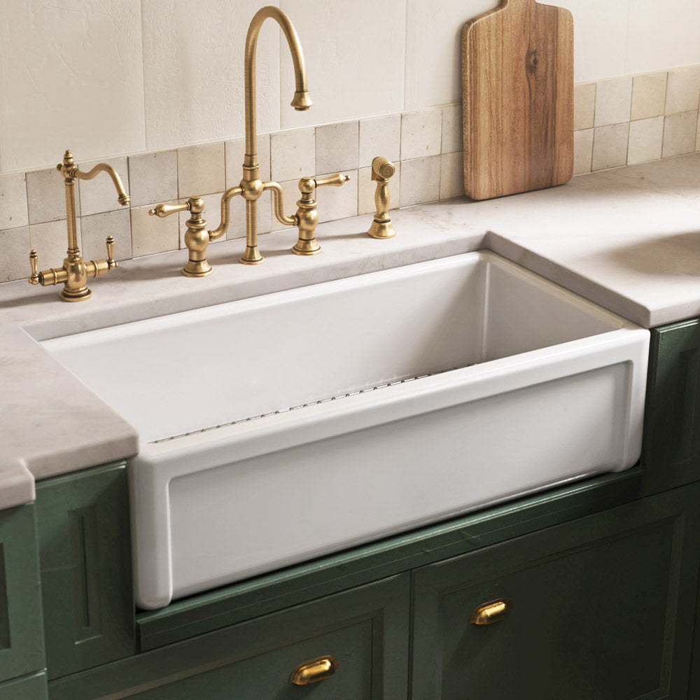 Reversible Fireclay Kitchen Sinks With Grid: Three Edge Frame, Plain F ...