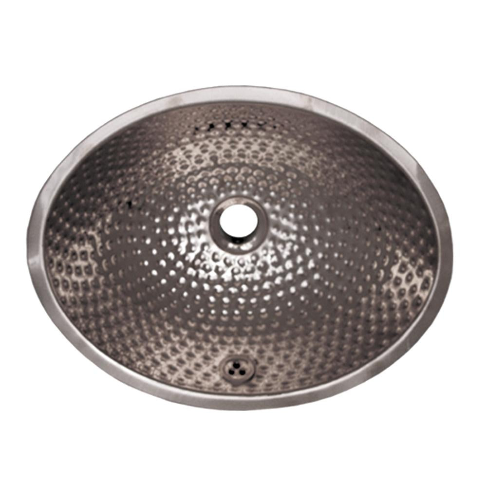 16" Decorative oval hammered textured undermount basin with overflow ...